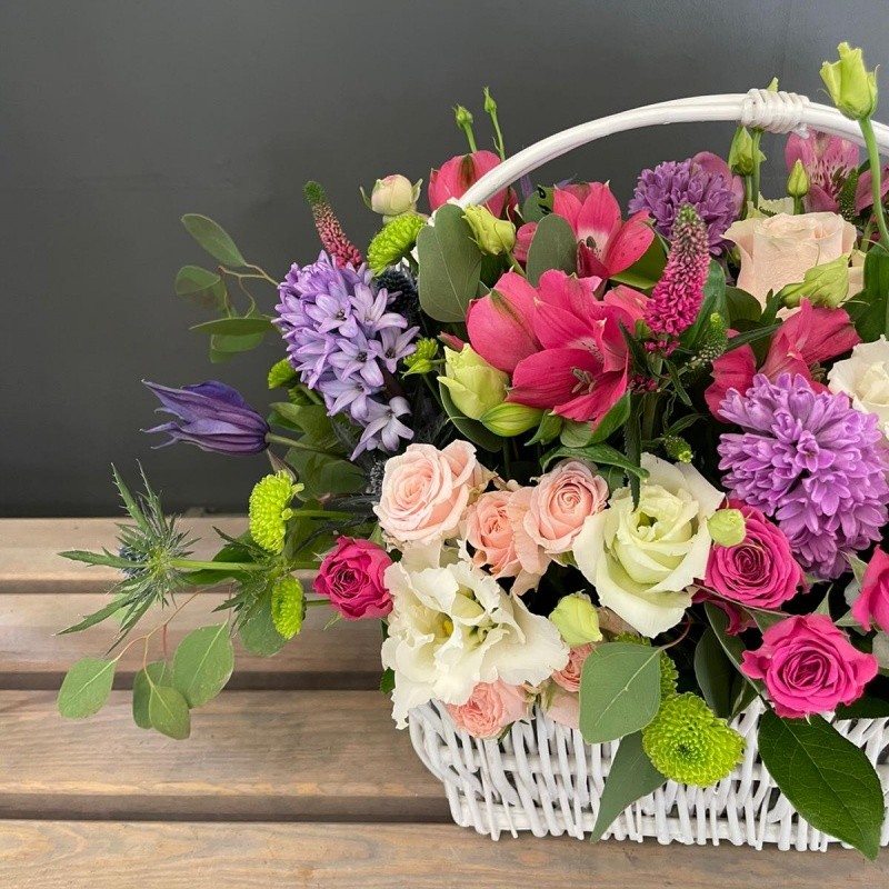 Colorful flowers in a basket
